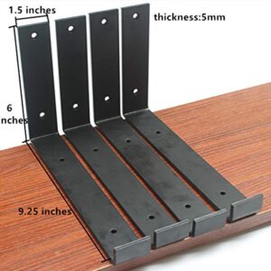 4 Pack - 9.25"L x 6"H x 1.5"W J Lip Shelf Bracket Rustic Industrial Farmhouse Iron Metal Wall Floating Shelf Bracket Metal Shelf Bracket, Industrial Shelf Bracket, Shelf Supports with Screws