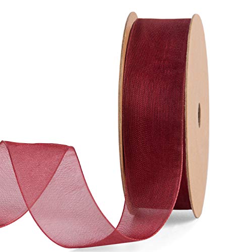 LaRibbons 1 Inch Sheer Organza Ribbon - 25 Yards for Gift Wrapping, Bouquet Wrapping, Decoration, Craft - Wine