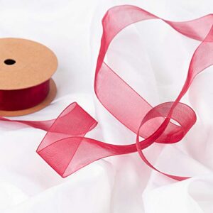 LaRibbons 1 Inch Sheer Organza Ribbon - 25 Yards for Gift Wrapping, Bouquet Wrapping, Decoration, Craft - Wine