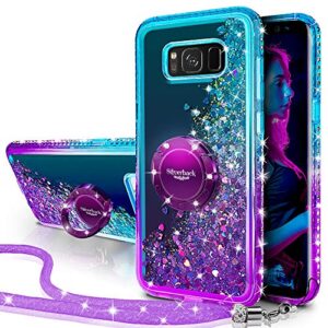 silverback galaxy s8 plus case, moving liquid holographic sparkle glitter case with kickstand, bling diamond rhinestone bumper w/ring stand slim samsung galaxy s8 plus case for girls women -purple