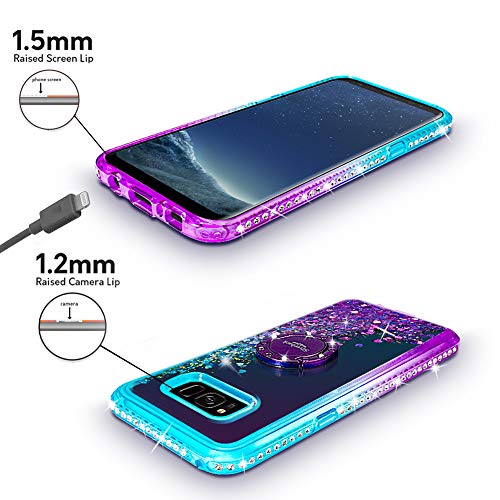 Silverback Galaxy S8 Plus Case, Moving Liquid Holographic Sparkle Glitter Case with Kickstand, Bling Diamond Rhinestone Bumper W/Ring Stand Slim Samsung Galaxy S8 Plus Case for Girls Women -Purple