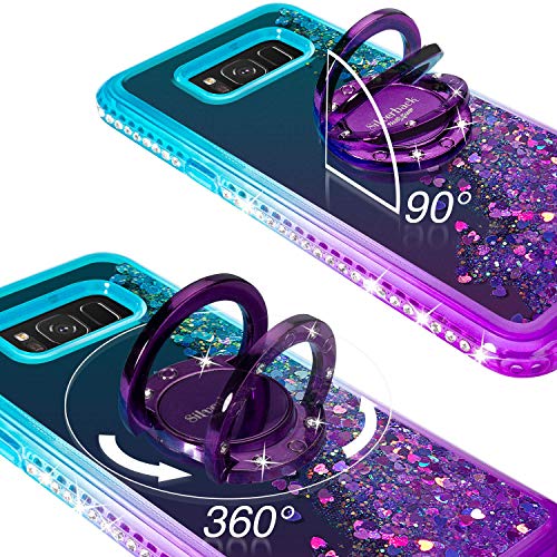 Silverback Galaxy S8 Plus Case, Moving Liquid Holographic Sparkle Glitter Case with Kickstand, Bling Diamond Rhinestone Bumper W/Ring Stand Slim Samsung Galaxy S8 Plus Case for Girls Women -Purple