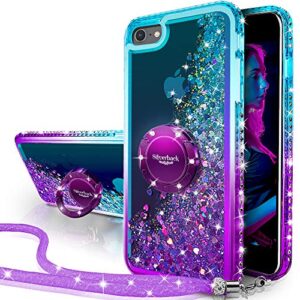 silverback for iphone se case 2022/2020, iphone 8/7 case, moving liquid holographic sparkle glitter case with kickstand, bling bumper ring iphone se3/2 iphone 8/7 case for girls women -purple