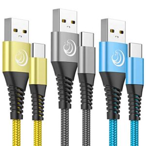 usb c cable 3a fast charging 6ft 3pack nylon type c phone charger cord for samsung galaxy s22 s21 s20 s10 a02s a10e a11 a12 a20 a21 a32 a42 a52 z fold 4, tablet, lg k92 k51, moto, ps5