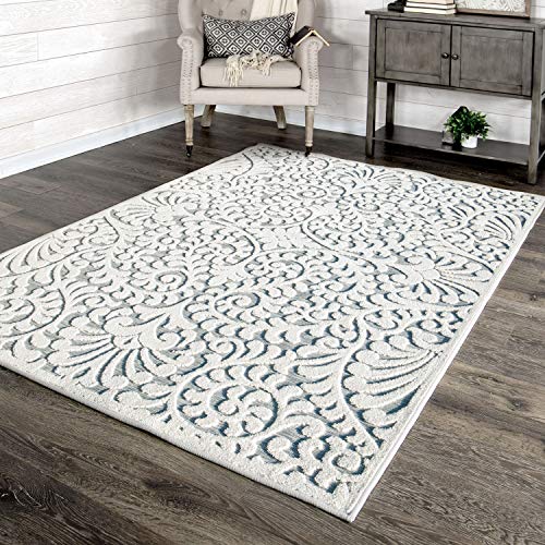 My Texas House by Orian Bluebonnets Area Rug, 5'2" x 7'6", Natural Blue