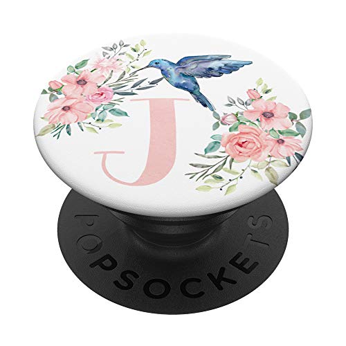 Blue Hummingbird Bird Lover Pink Flowers Feeder Letter J PopSockets Grip and Stand for Phones and Tablets