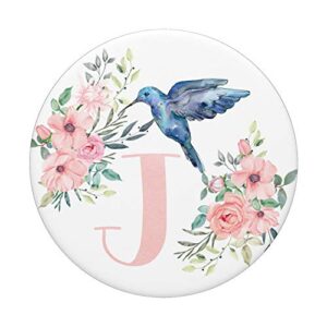 Blue Hummingbird Bird Lover Pink Flowers Feeder Letter J PopSockets Grip and Stand for Phones and Tablets