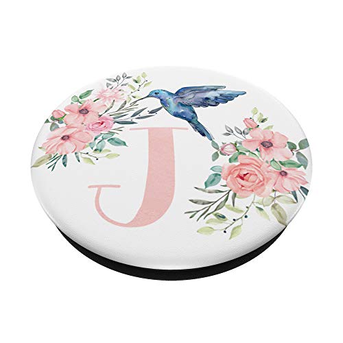 Blue Hummingbird Bird Lover Pink Flowers Feeder Letter J PopSockets Grip and Stand for Phones and Tablets