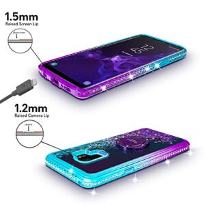 Silverback for Galaxy S9 Case, Moving Liquid Holographic Sparkle Glitter Case with Kickstand, Bling Diamond Rhinestone Bumper Ring Protective Samsung Galaxy S9 Case for Girls Women - Purple