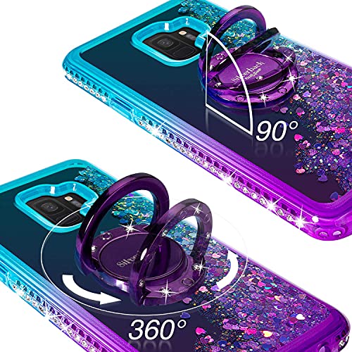 Silverback for Galaxy S9 Case, Moving Liquid Holographic Sparkle Glitter Case with Kickstand, Bling Diamond Rhinestone Bumper Ring Protective Samsung Galaxy S9 Case for Girls Women - Purple