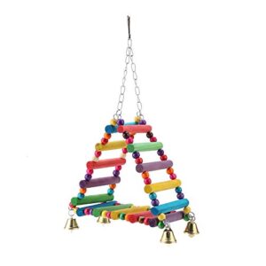 parrot swing toys, triangle climbing ladders hanging bell toy colorful wood beads bird perch for parakeet cockatiel macaw african grey cockatoo lovebird finch