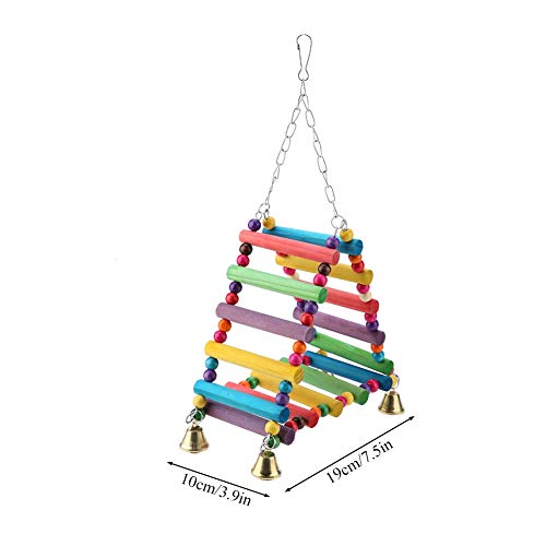 Parrot Swing Toys, Triangle Climbing Ladders Hanging Bell Toy Colorful Wood Beads Bird Perch for Parakeet Cockatiel Macaw African Grey Cockatoo Lovebird Finch