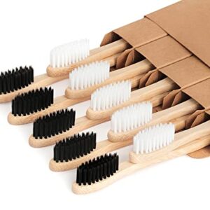 NUDUKO Biodegradable Bamboo Toothbrushes, 10 Piece BPA Free Soft Bristles Toothbrushes, Natural, Eco-Friendly, Green and Compostable