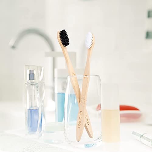 NUDUKO Biodegradable Bamboo Toothbrushes, 10 Piece BPA Free Soft Bristles Toothbrushes, Natural, Eco-Friendly, Green and Compostable