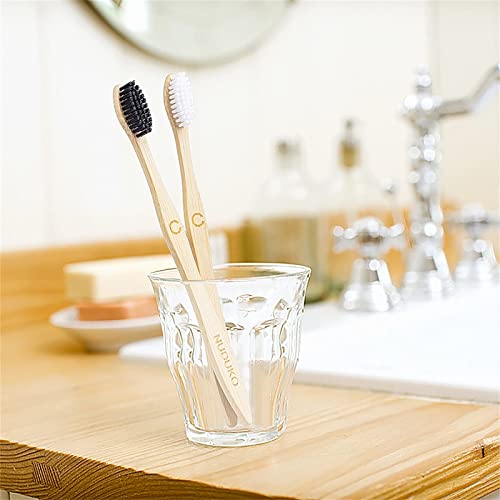 NUDUKO Biodegradable Bamboo Toothbrushes, 10 Piece BPA Free Soft Bristles Toothbrushes, Natural, Eco-Friendly, Green and Compostable