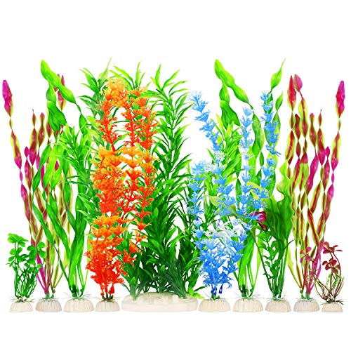 MyLifeUNIT Artificial Fish Tank Plants, 10 Pack Plastic Aquarium Plants Decorations