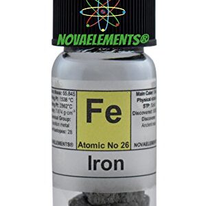 Iron Metal Element 26 Fe, Pieces 99.99% 5 Grams in Glass Vial with Label