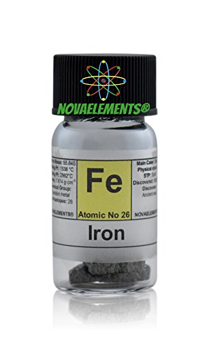 Iron Metal Element 26 Fe, Pieces 99.99% 5 Grams in Glass Vial with Label