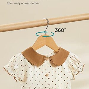 SONGMICS Kids Wooden Hangers 20 Pack, Solid Wood Baby Hangers, Children's Coat Hangers with Pants Bar, Shoulder Notches, Swivel Hooks, 12.6 x 7.5 Inches, Natural and Silver UCRW06NL