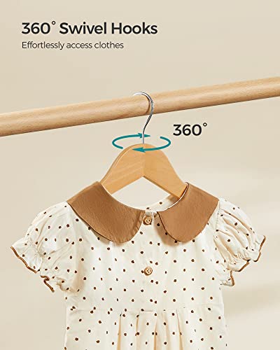 SONGMICS Kids Wooden Hangers 20 Pack, Solid Wood Baby Hangers, Children's Coat Hangers with Pants Bar, Shoulder Notches, Swivel Hooks, 12.6 x 7.5 Inches, Natural and Silver UCRW06NL