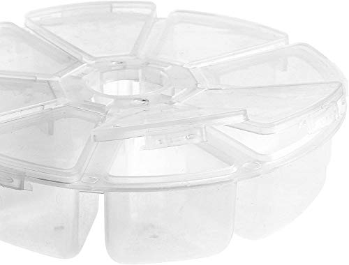 AKOAK 1 Pack Round 8-Compartment Storage Box, Easy to Carry, for Storing Earrings, Rings, Beads, Rhinestones, Pills and More (White)