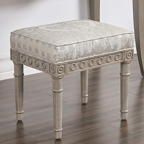 Jennifer Taylor Home Troy Upholstered Vanity Accent Stool, Silvery Check