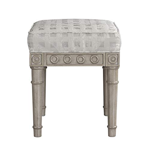 Jennifer Taylor Home Troy Upholstered Vanity Accent Stool, Silvery Check