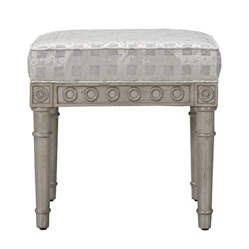 Jennifer Taylor Home Troy Upholstered Vanity Accent Stool, Silvery Check