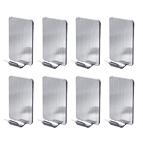 Adhesive Hooks Wall Hooks Hangers Heavy Duty Waterproof Stainless Steel Hooks for Hanging Kitchen Bathroom Home Stick on Wall - 8 Packs