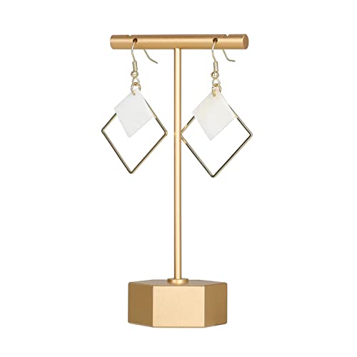 GemeShou Gold Metal Earring T Bar Stand Retail display holders for show, Jewelry Online stores Photography Display Props Organizer【Gold-Hexagon Base Height 4.5"】