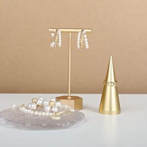 GemeShou Gold Metal Earring T Bar Stand Retail display holders for show, Jewelry Online stores Photography Display Props Organizer【Gold-Hexagon Base Height 4.5"】