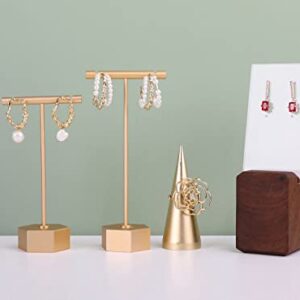 GemeShou Gold Metal Earring T Bar Stand Retail display holders for show, Jewelry Online stores Photography Display Props Organizer【Gold-Hexagon Base Height 4.5"】