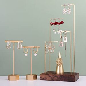 GemeShou Gold Metal Earring T Bar Stand Retail display holders for show, Jewelry Online stores Photography Display Props Organizer【Gold-Hexagon Base Height 4.5"】