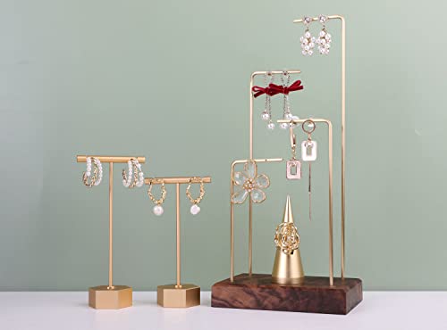 GemeShou Gold Metal Earring T Bar Stand Retail display holders for show, Jewelry Online stores Photography Display Props Organizer【Gold-Hexagon Base Height 4.5"】