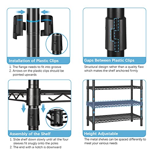 VIPEK V2S Garment Rack Heavy Duty Commercial Grade Clothes Rack, 4 Tiers Adjustable Wire Shelving Clothing Racks with 3 Hanging Rods, Freestanding Closet Metal Wardrobe Closet, Max Load 650LBS, Black