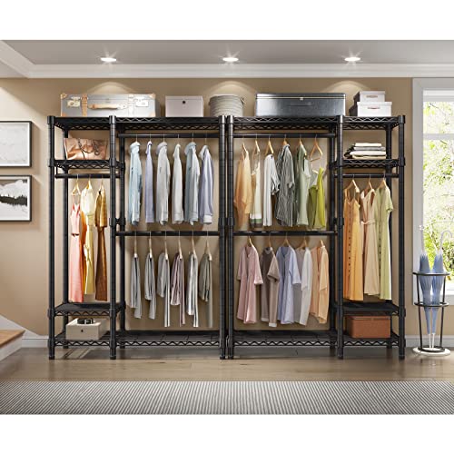 VIPEK V2S Garment Rack Heavy Duty Commercial Grade Clothes Rack, 4 Tiers Adjustable Wire Shelving Clothing Racks with 3 Hanging Rods, Freestanding Closet Metal Wardrobe Closet, Max Load 650LBS, Black