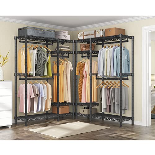 VIPEK V2S Garment Rack Heavy Duty Commercial Grade Clothes Rack, 4 Tiers Adjustable Wire Shelving Clothing Racks with 3 Hanging Rods, Freestanding Closet Metal Wardrobe Closet, Max Load 650LBS, Black