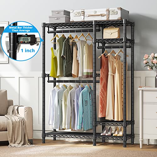 VIPEK V2S Garment Rack Heavy Duty Commercial Grade Clothes Rack, 4 Tiers Adjustable Wire Shelving Clothing Racks with 3 Hanging Rods, Freestanding Closet Metal Wardrobe Closet, Max Load 650LBS, Black