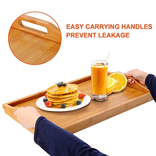 Moclever Breakfast Tray Table with Folding legs - Serving tray bamboo - dinner trays, tea tray, bar tray, bed trays for eating or any food tray - good for parties, Reading, Laptop, Working or bed tray