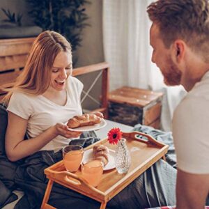 Moclever Breakfast Tray Table with Folding legs - Serving tray bamboo - dinner trays, tea tray, bar tray, bed trays for eating or any food tray - good for parties, Reading, Laptop, Working or bed tray