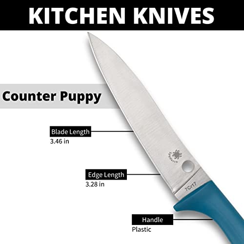 Spyderco Counter Puppy 6.9" Kitchen Knife with 3.46" Corrosion-Resistant 7Cr17 Stainless Steel Blade and Injection-Molded Blue Plastic Handle - Plainedge - K20PBL