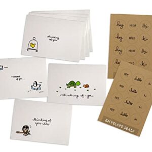 Sugartown Greetings Animals Thinking of You Collection Pack Set - 24 Note Cards with Envelopes & Kraft Sticker Seals