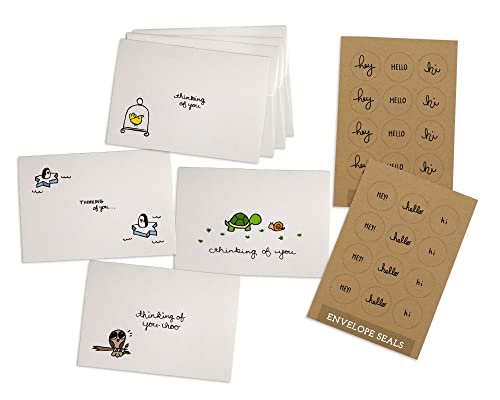 Sugartown Greetings Animals Thinking of You Collection Pack Set - 24 Note Cards with Envelopes & Kraft Sticker Seals