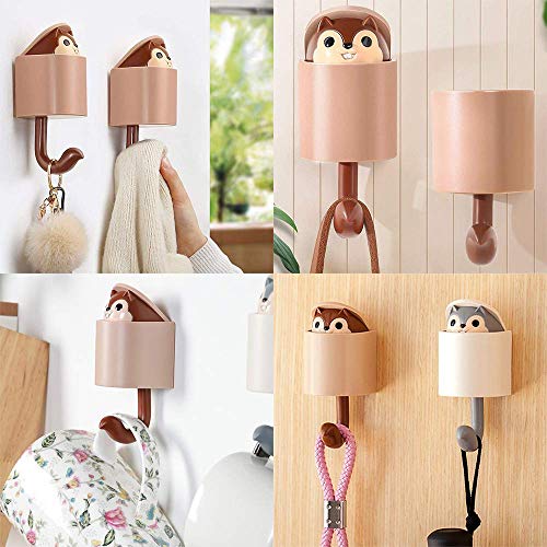 ISKYBOB Set of 2 Peek-A-Boo Squirrel Wall Hooks Cute Peeping Animal Coat Hanger Wall Decorative Utility Rack for Key, Hat