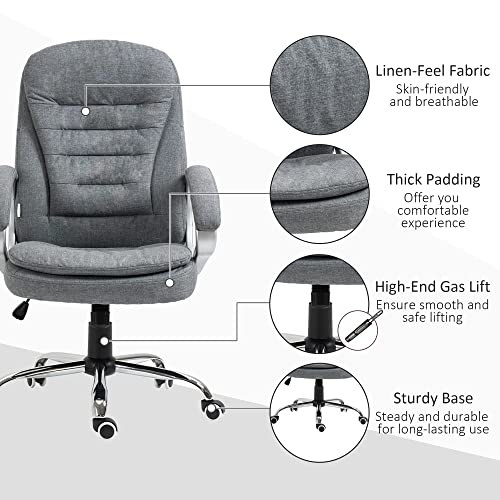 Vinsetto High Back Home Office Chair Executive Computer Chair with Adjustable Height, Upholstered Thick Padding Headrest and Armrest - Grey