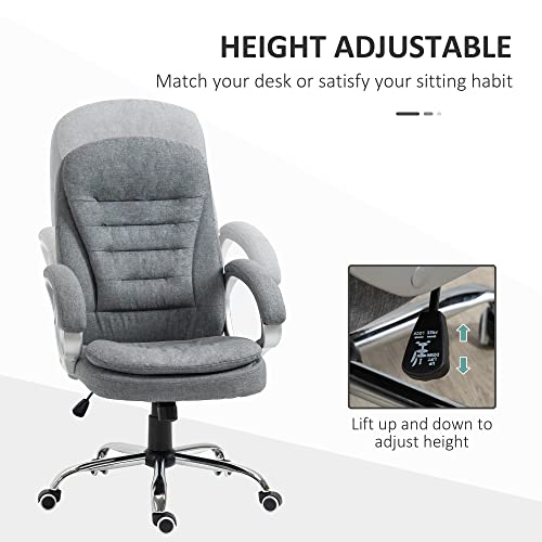 Vinsetto High Back Home Office Chair Executive Computer Chair with Adjustable Height, Upholstered Thick Padding Headrest and Armrest - Grey