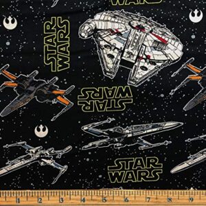 1 Yard - Star Wars Heros Ships & Logos on Starry Sky Cotton Fabric - Officially Licensed (Great for Quilting, Sewing, Craft Projects, Throw Blankets & More) 1 Yard X 44"