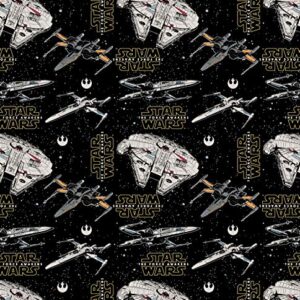 1 Yard - Star Wars Heros Ships & Logos on Starry Sky Cotton Fabric - Officially Licensed (Great for Quilting, Sewing, Craft Projects, Throw Blankets & More) 1 Yard X 44"