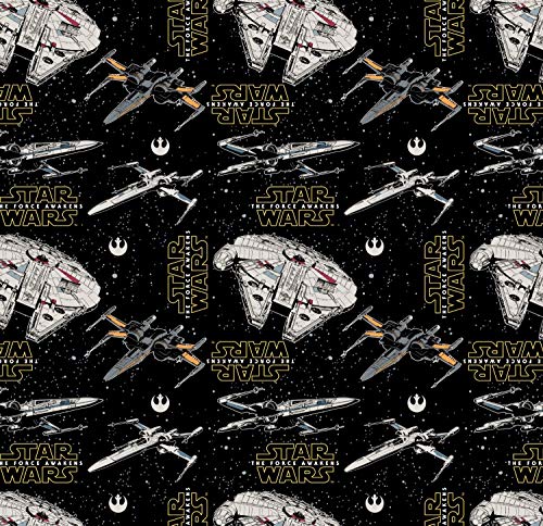 1 Yard - Star Wars Heros Ships & Logos on Starry Sky Cotton Fabric - Officially Licensed (Great for Quilting, Sewing, Craft Projects, Throw Blankets & More) 1 Yard X 44"