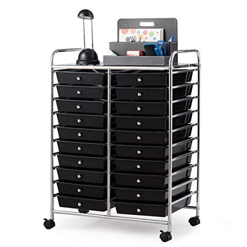 Giantex 20 Drawer Rolling Storage Cart Tools Scrapbook Paper Office School Organizer (25 x 15 x 35 Inch, Black)